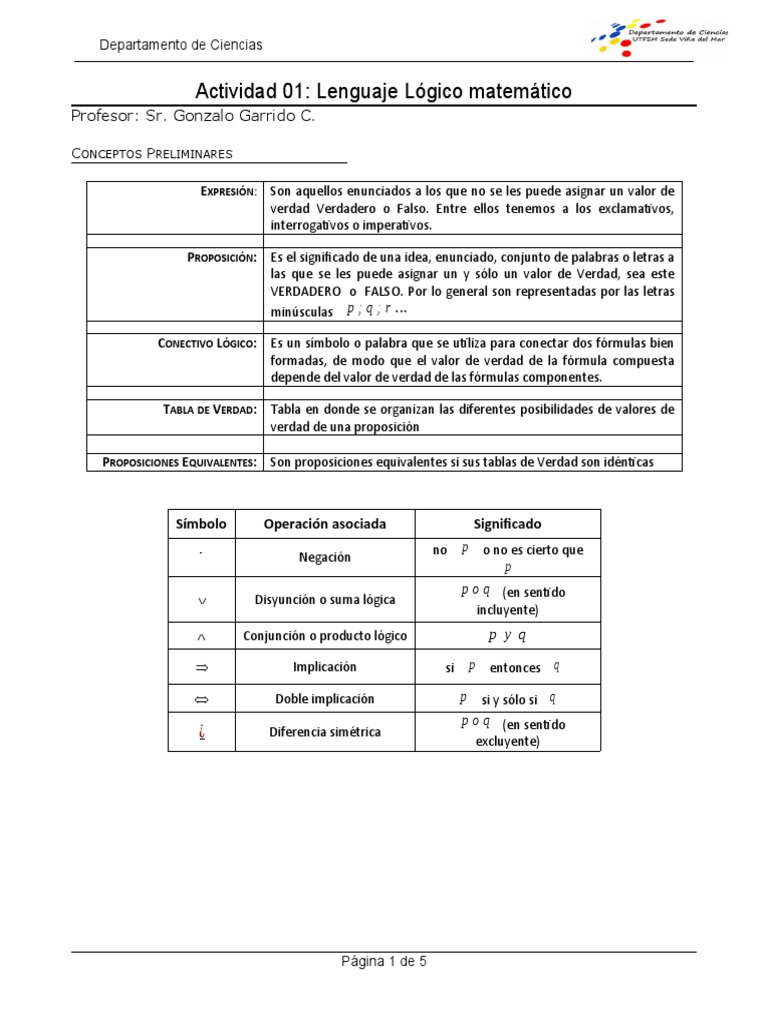 Actividad 01 Lenguaje Logico Matematico 2019 | PDF | Proposición ...