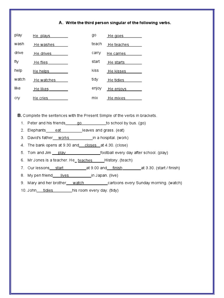 Third Person Singular Verbs Worksheets Third Person | PDF