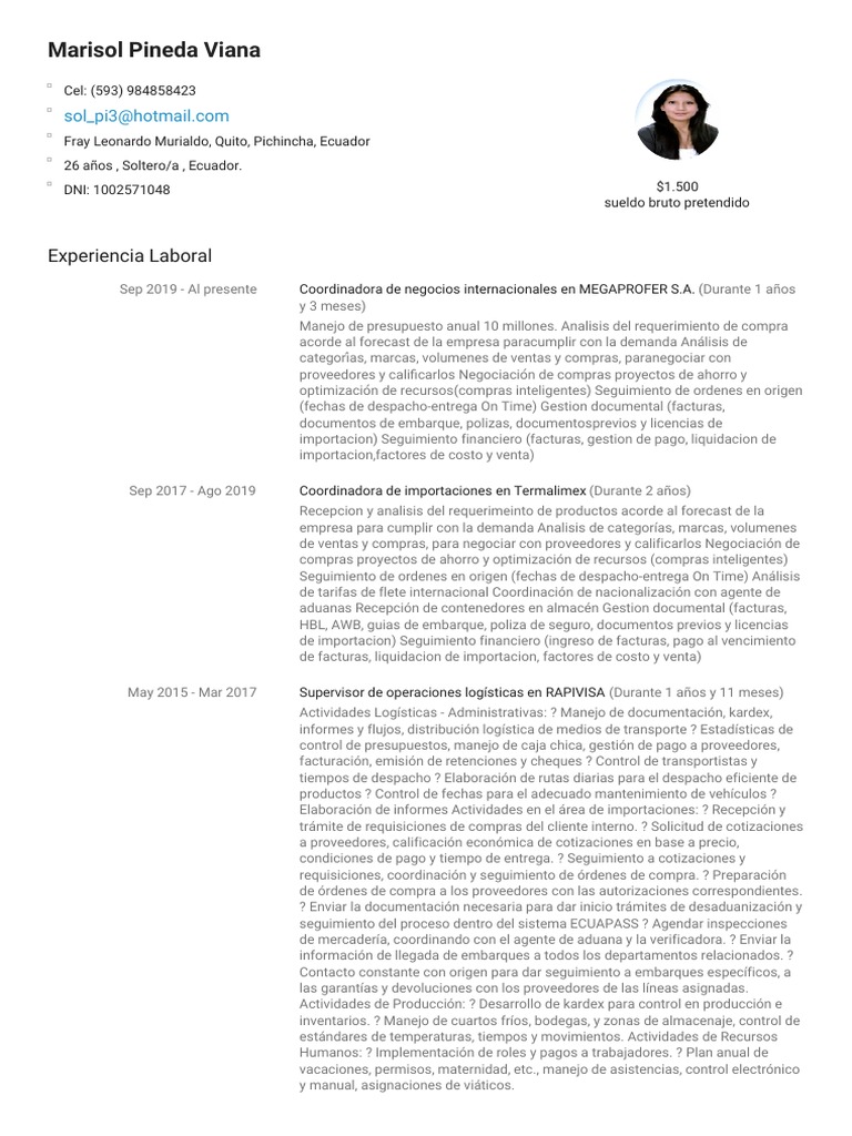 CV Marisol Pineda Viana | PDF | Logística | Business