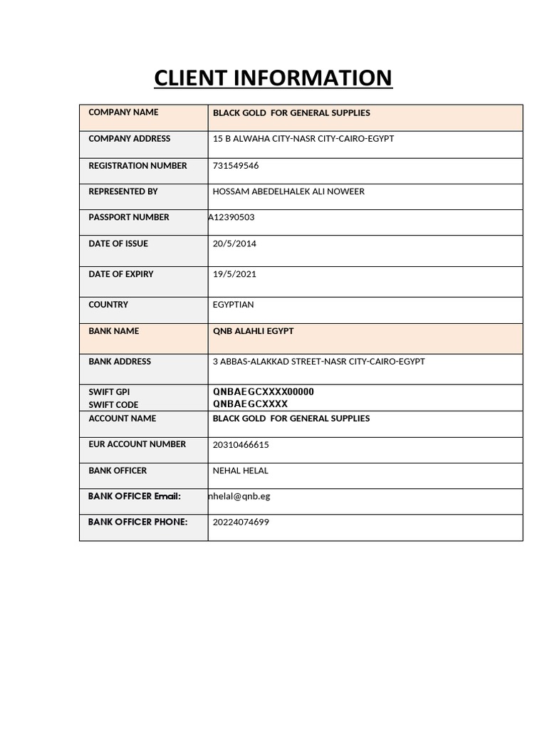 Client Information: Company Name Company Address Registration Number ...