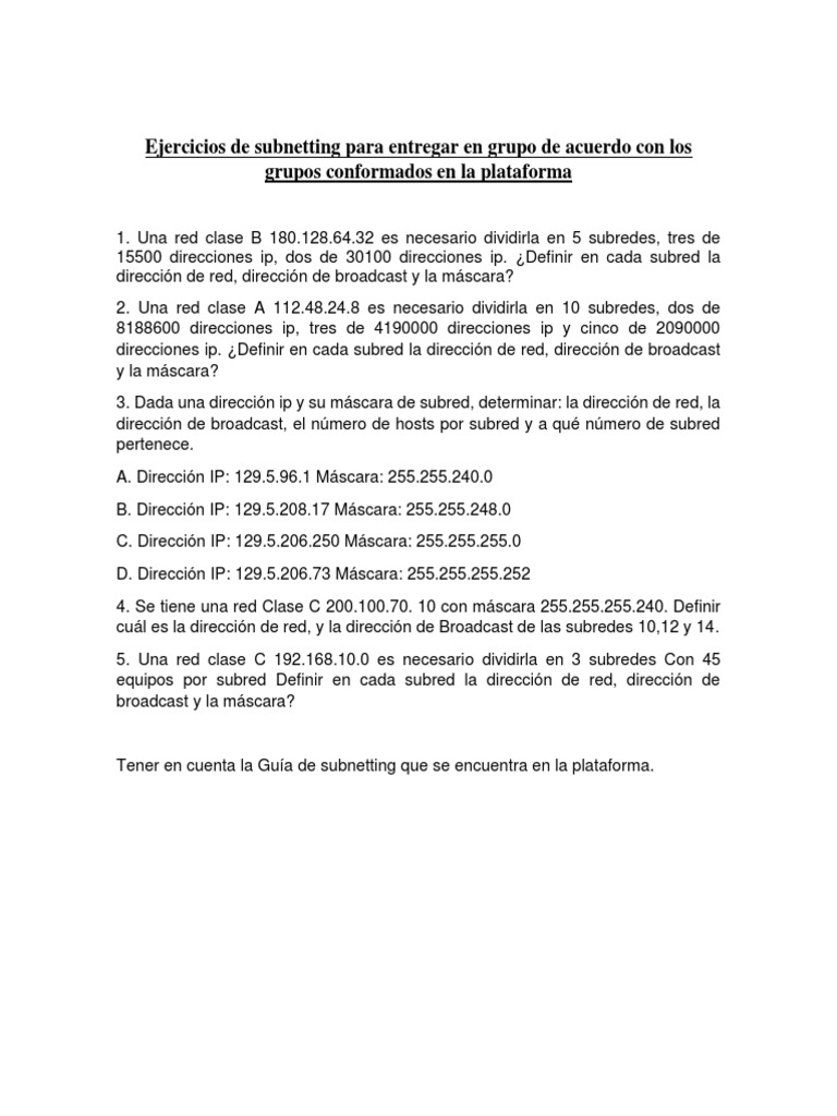 Ejercicios de Subnetting | PDF