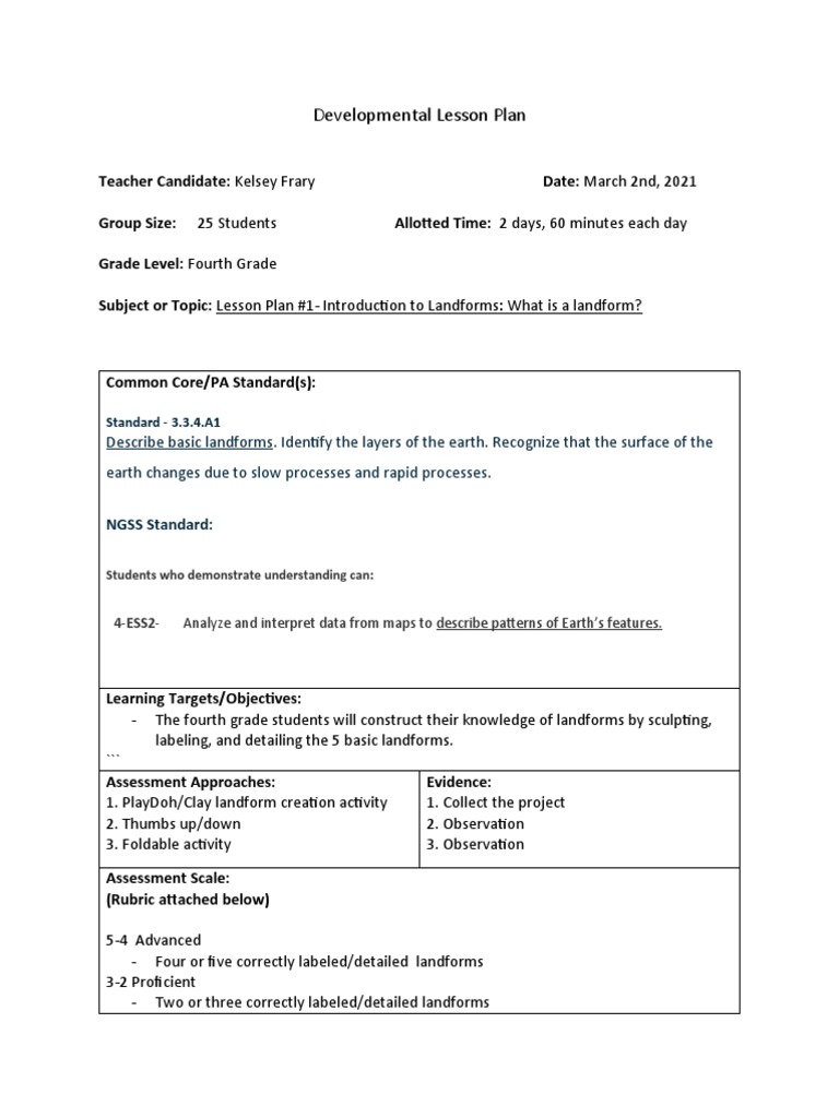 Eeu 305 - Lesson Plan 1 - Introduction To Landforms | PDF | Earth ...