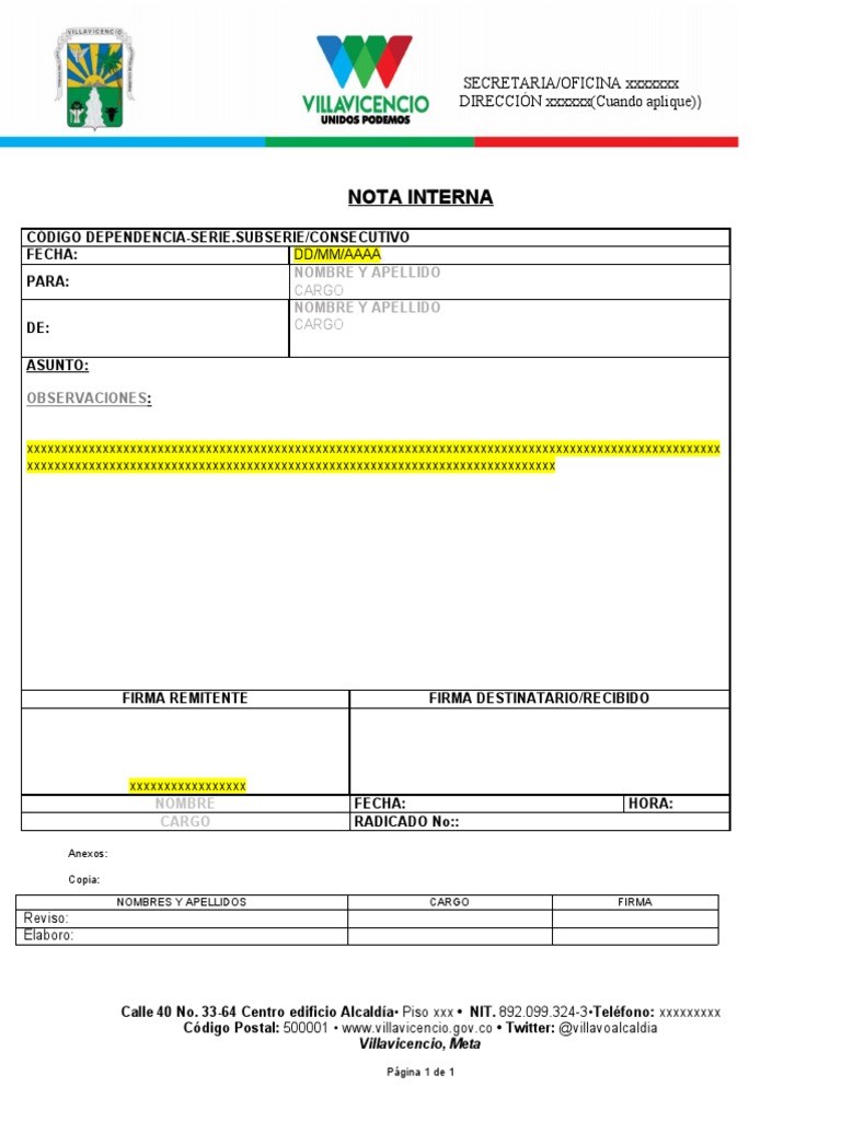 Plantilla Nota Interna 2016 | PDF
