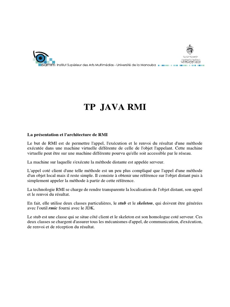 TP Java Rmi | PDF | Java (Langage de programmation) | Programmation concurrente