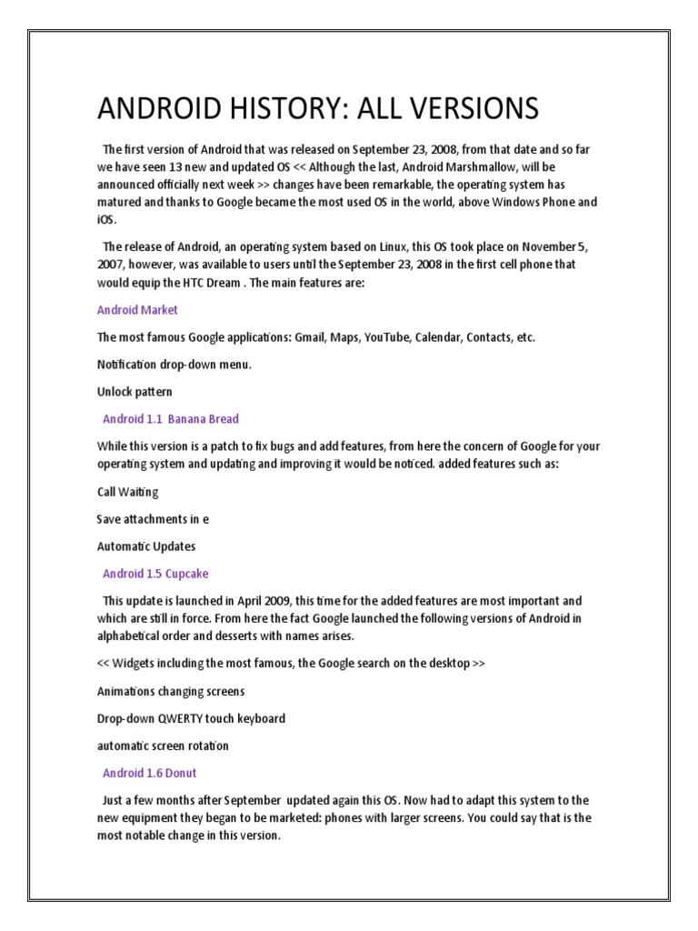 Android History All Versions Pdf Android Operating System