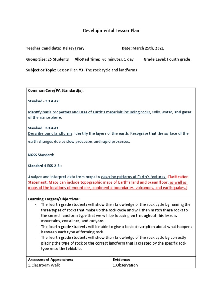 Eeu 305 - Lesson Plan 3 - The Rock Cycle and Landforms | PDF | Rock ...