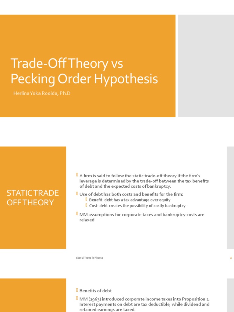 Trade-Off Theory Vs Pecking Order Hypothesis | PDF | Corporations | Economies