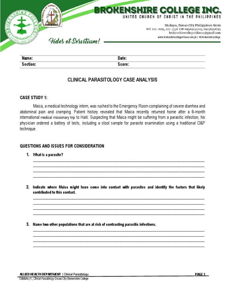 Parasitology - Topic 1 Case Study | PDF | Parasitology | Infection