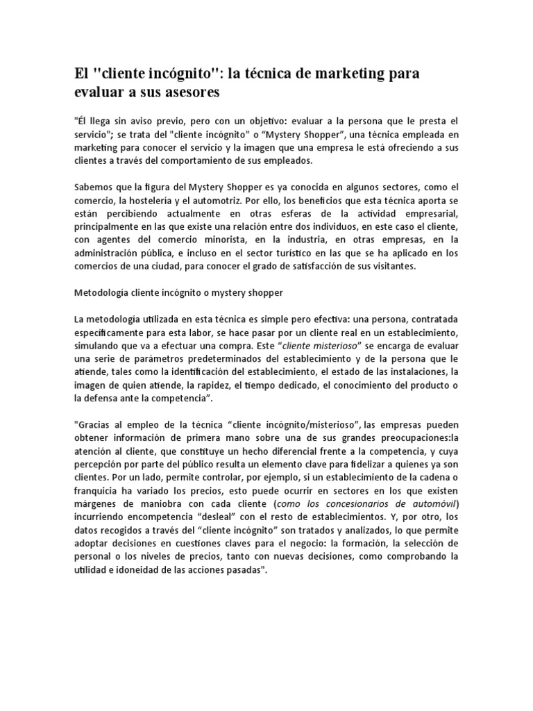 Cliente Incognito | PDF | Servicio al Cliente | Cliente