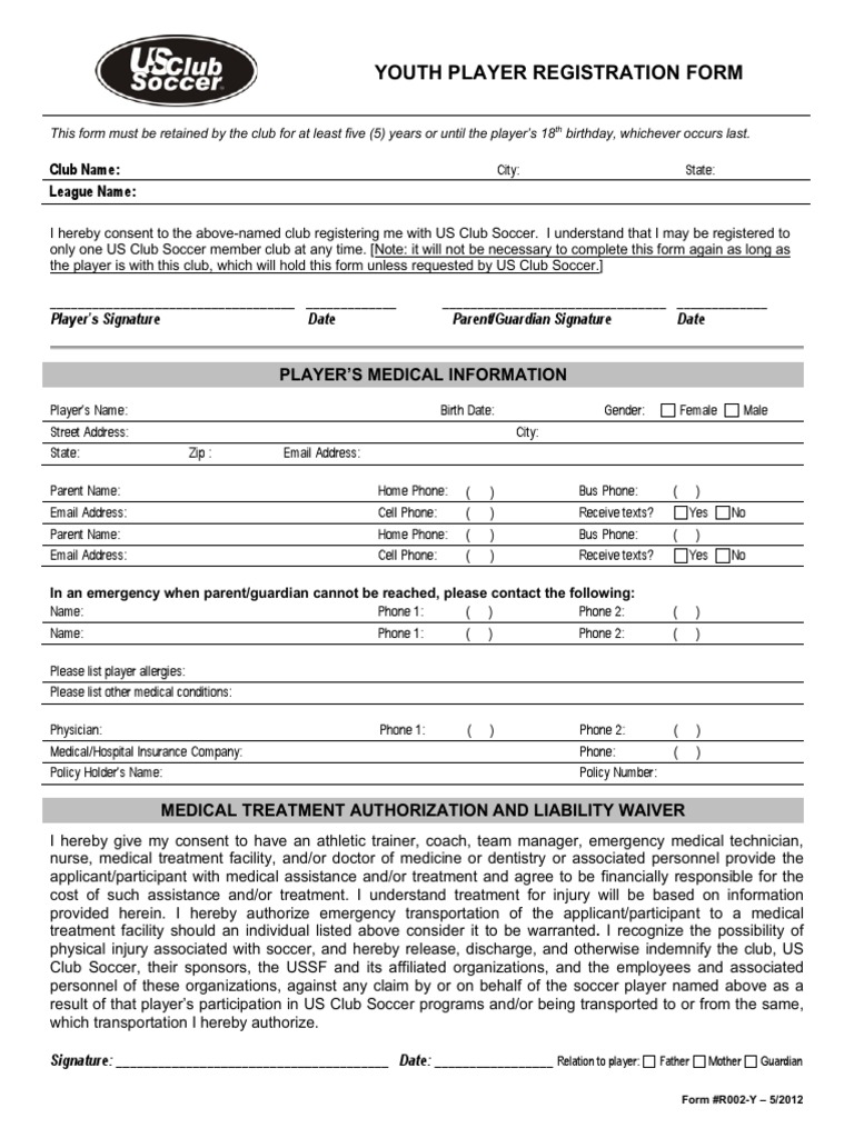 US Club Soccer Medical Release Form | PDF | Health Sciences | Medicine