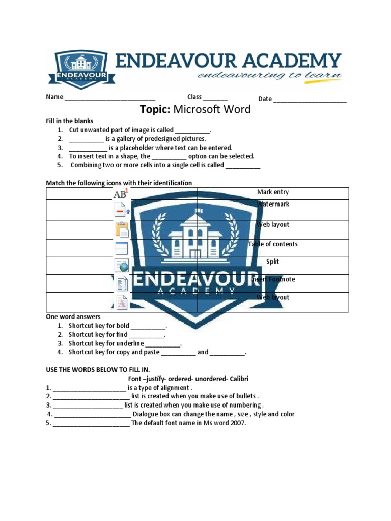 Worksheet Class 5 | PDF | Microsoft Word | Text