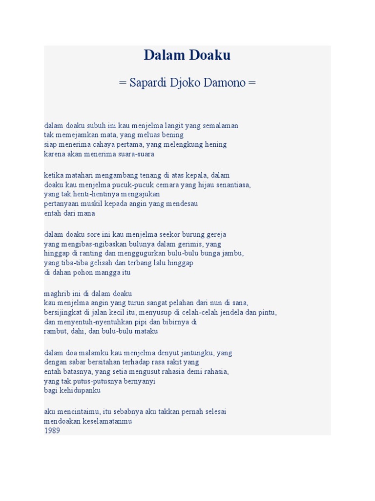 Dalam Doaku (Sapardi Djoko Damono) | PDF