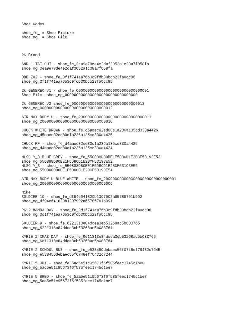 Complete Shoe Codes | Download Free PDF | Design | Fashion