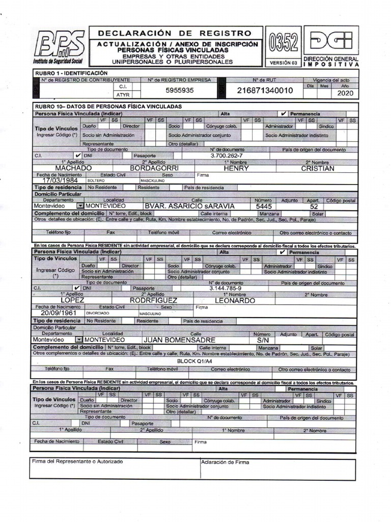 Formulario 0352 | PDF