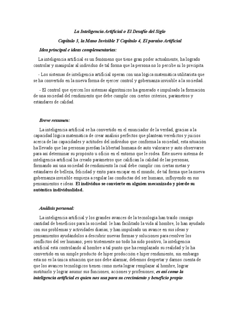 La Inteligencia Artificial Ficha de Lectura | PDF | Inteligencia ...
