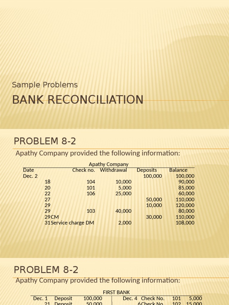 Bank Reconciliation: Sample Problems | PDF | Cheque | Deposit Account