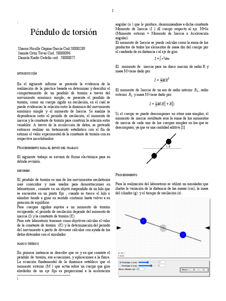 Péndulo de Torsión | PDF | Péndulo | Física