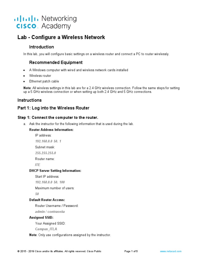 6.1.3.10 Lab - Configure A Wireless Network | PDF | Wireless Lan ...