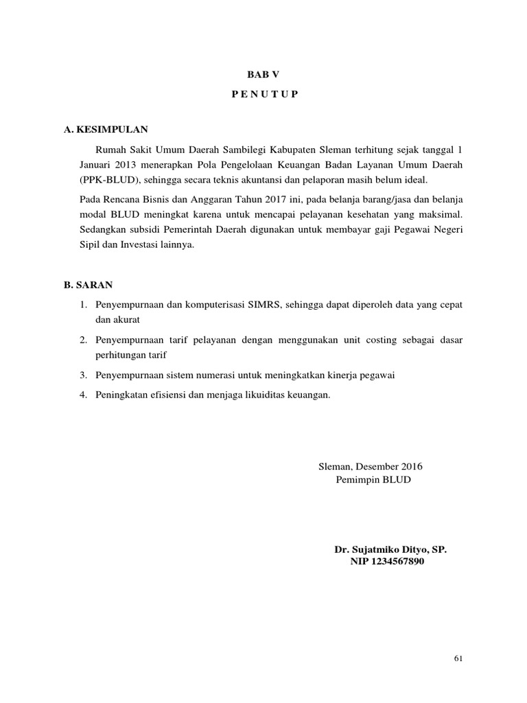 Contoh Penyusunan BAB V RBA | PDF