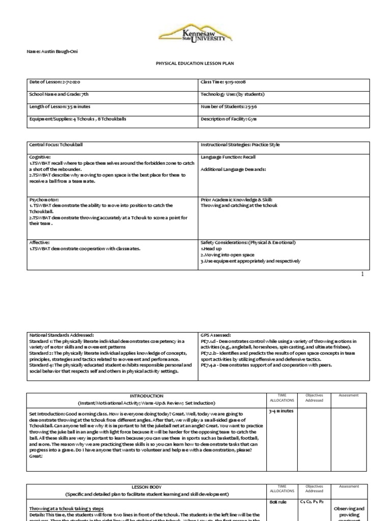 Physical Education Lesson Plan | PDF