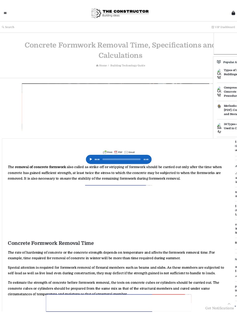 Concrete Formwork Removal Time Specifications And Calculations Pdf Concrete Cement