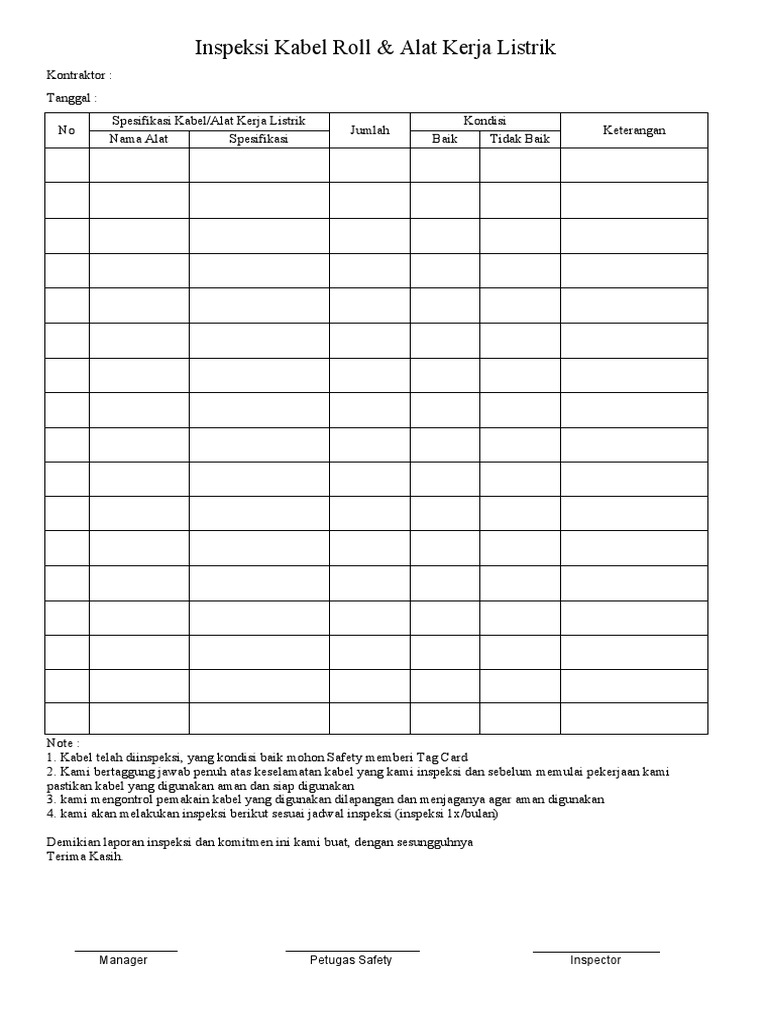 Inspeksi Kabel & Alat Kerja Listrik | PDF