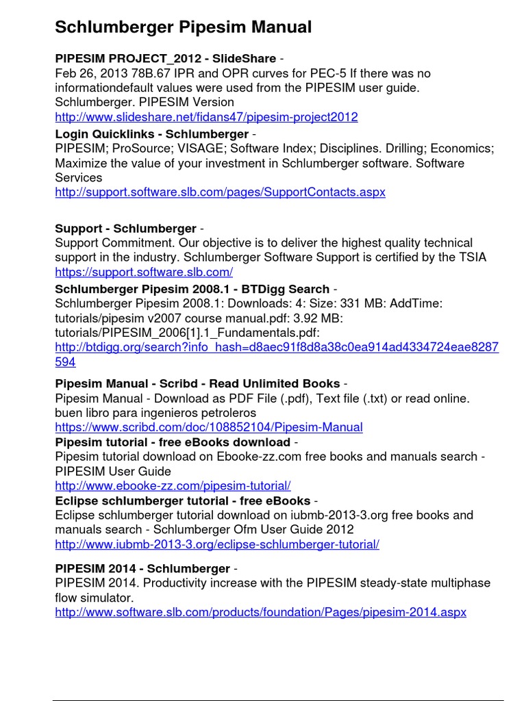 Schlumberger Pipesim Manual Pipesim Manual Schlumberger Official Site ...