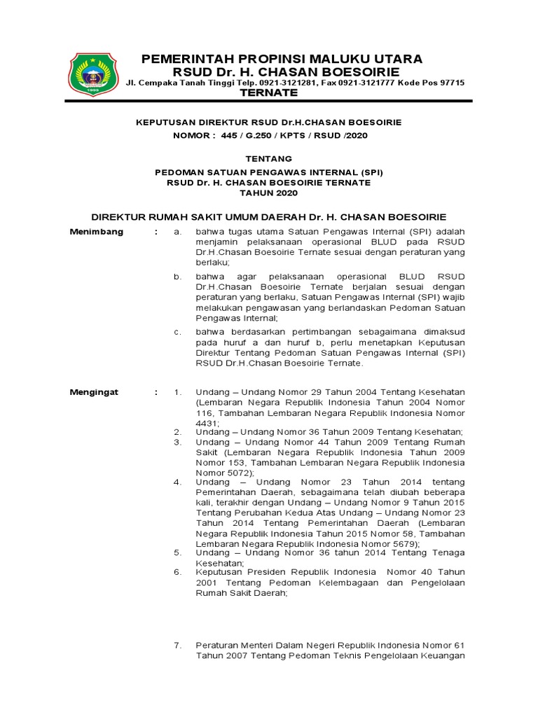 SK Pedoman SPI RSCHB | PDF | Pengembangan Diri | Kesehatan Holistik