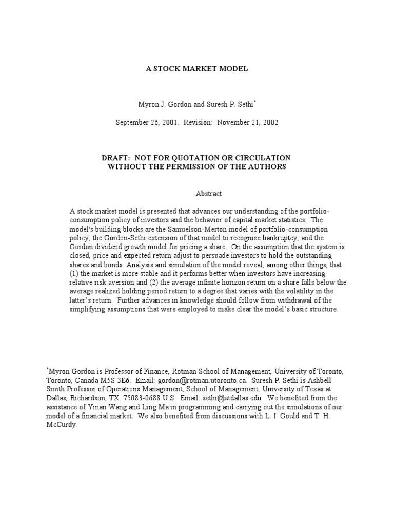 A Stock Market Model | PDF | Capital Asset Pricing Model | Stocks