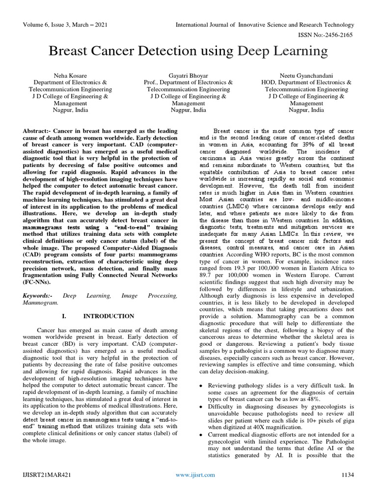 Breast Cancer Detection Using Deep Learning | PDF | Pathology | Mammography
