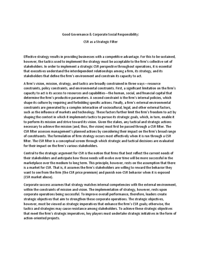11 CSR As A Strategic Filter | PDF | Corporate Social Responsibility ...