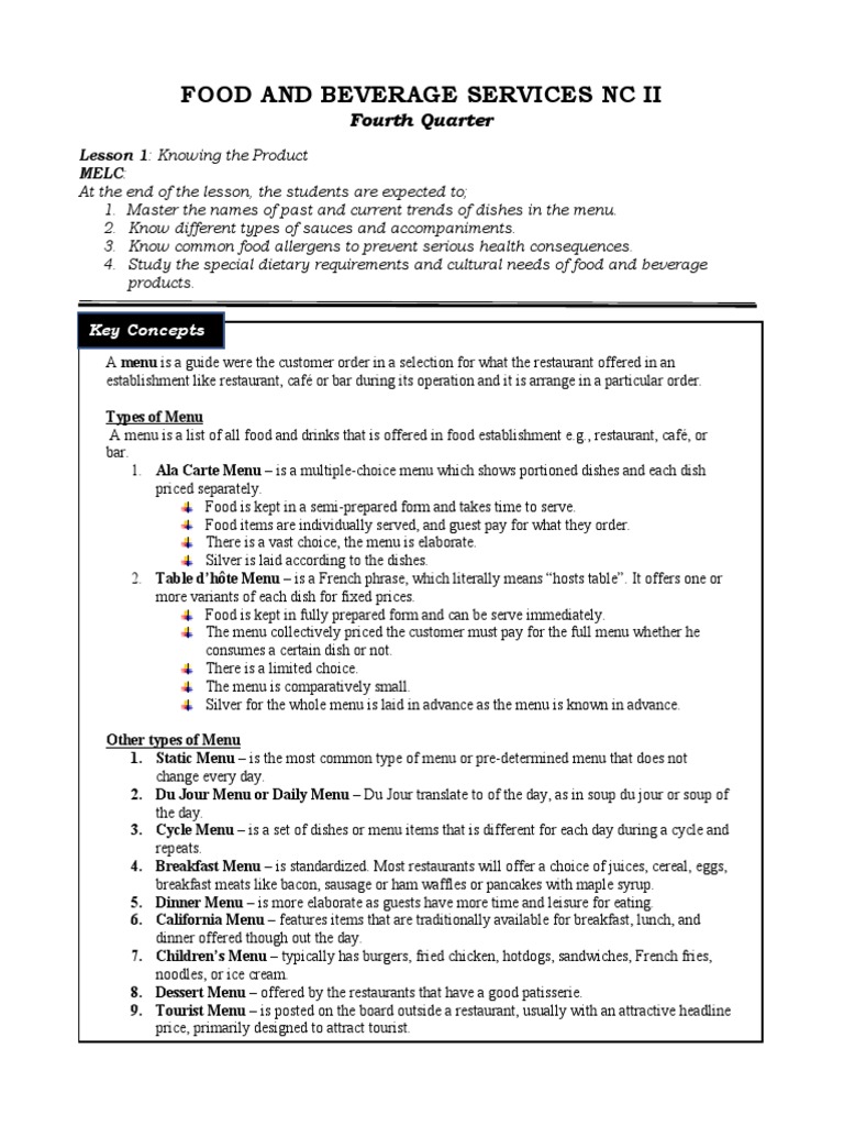 Worksheet 1 Know The Product | PDF | Menu | Salad