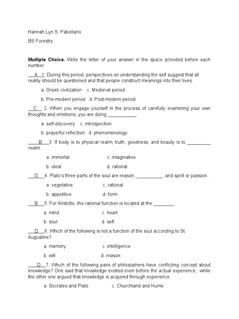 Multiple Choice. Write The Letter of Your Answer in The Space Provided ...