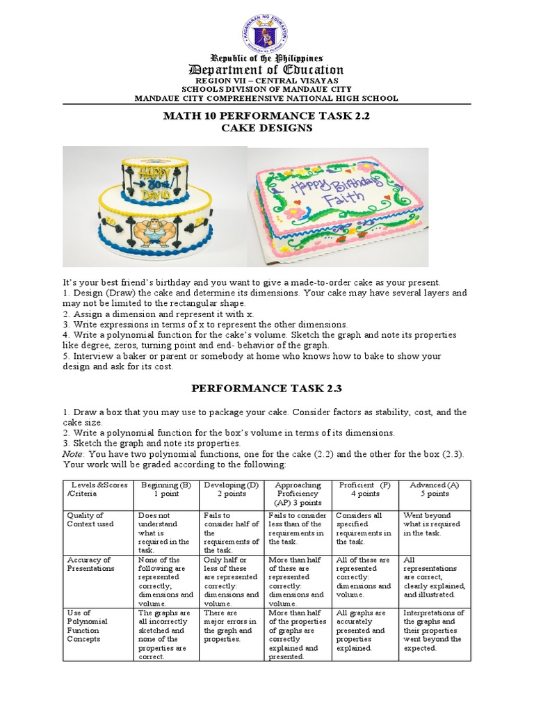 Performance Task 2.2 2.3 | PDF | Cakes | Function (Mathematics)