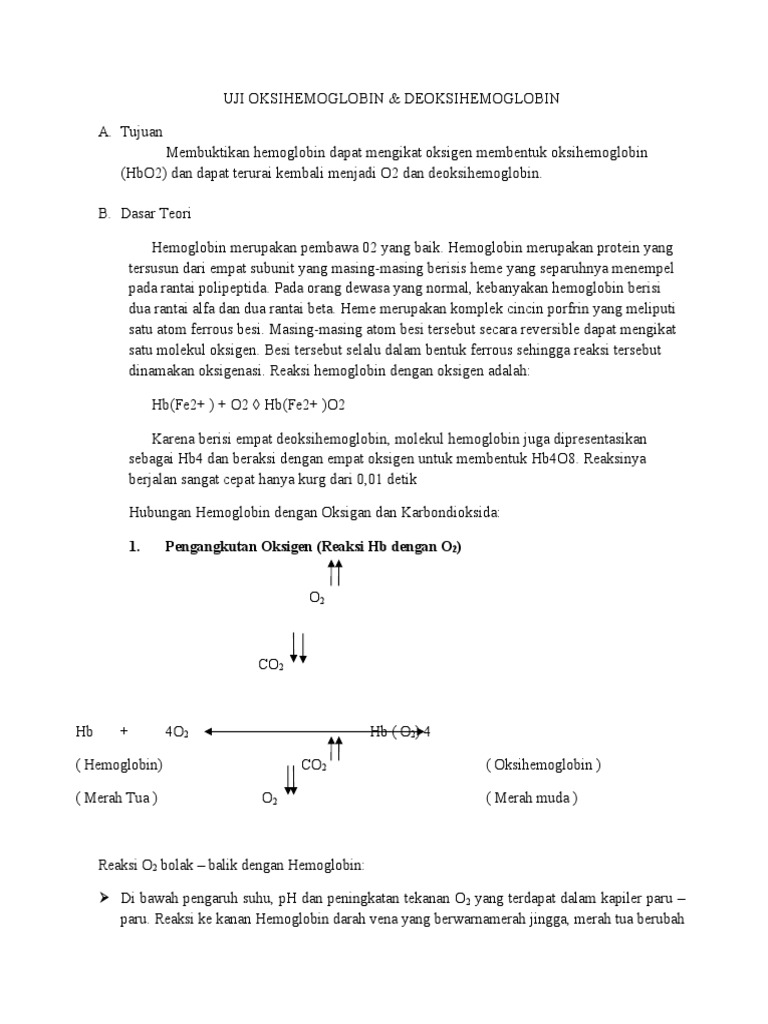 Uji Oksihemoglobin & Deoksihemoglobin | PDF