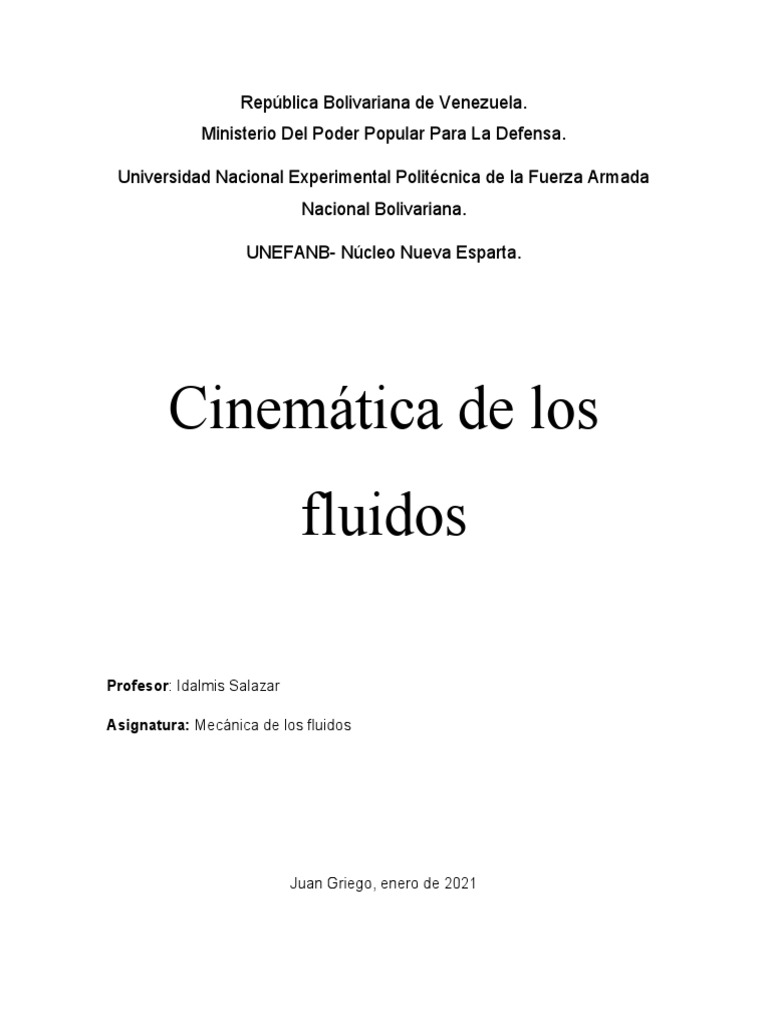 Trabajo Cinematica de Fluidos. | PDF | Fluido | Velocidad