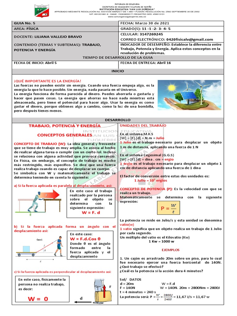 Trabajo, Potencia y Energía en Física | PDF | Vatio | Fuerza