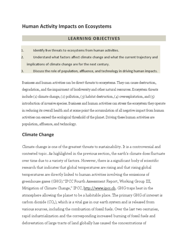 Human Impacts on Climate and Ecosystems | PDF | Greenhouse Gas ...