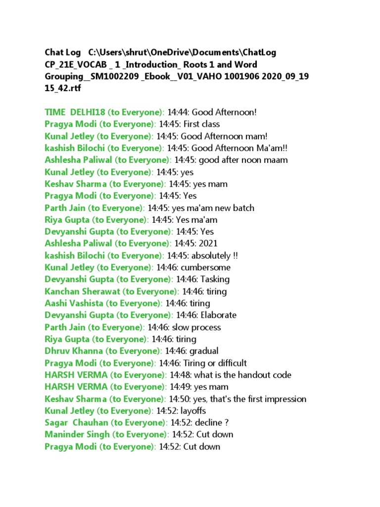 ChatLog CP - 21E - VOCAB - 1 - Introduction - Roots 1 and Word Grouping ... ChatLog CP - 21E - VOCAB - 1 - Introduction - Roots 1 and Word Grouping ...
