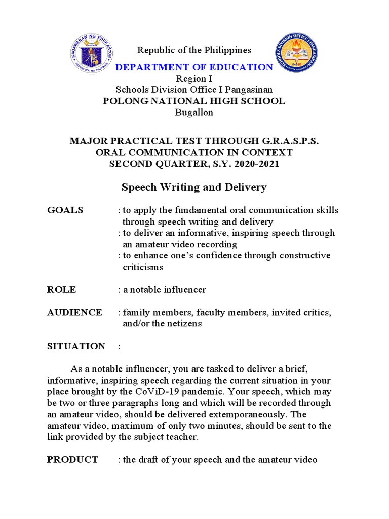 Q2 Oral Comm. Major Performance Based Task