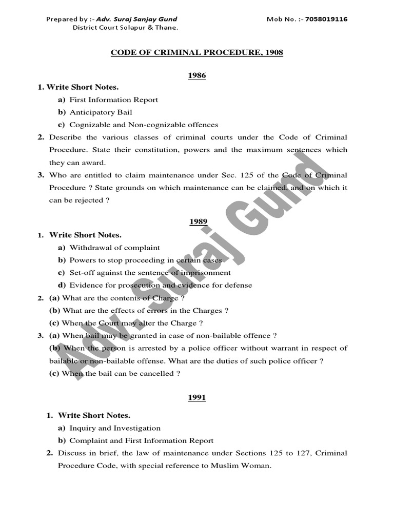 CrPC-Mains Questions PDF | PDF | Bail | Arrest