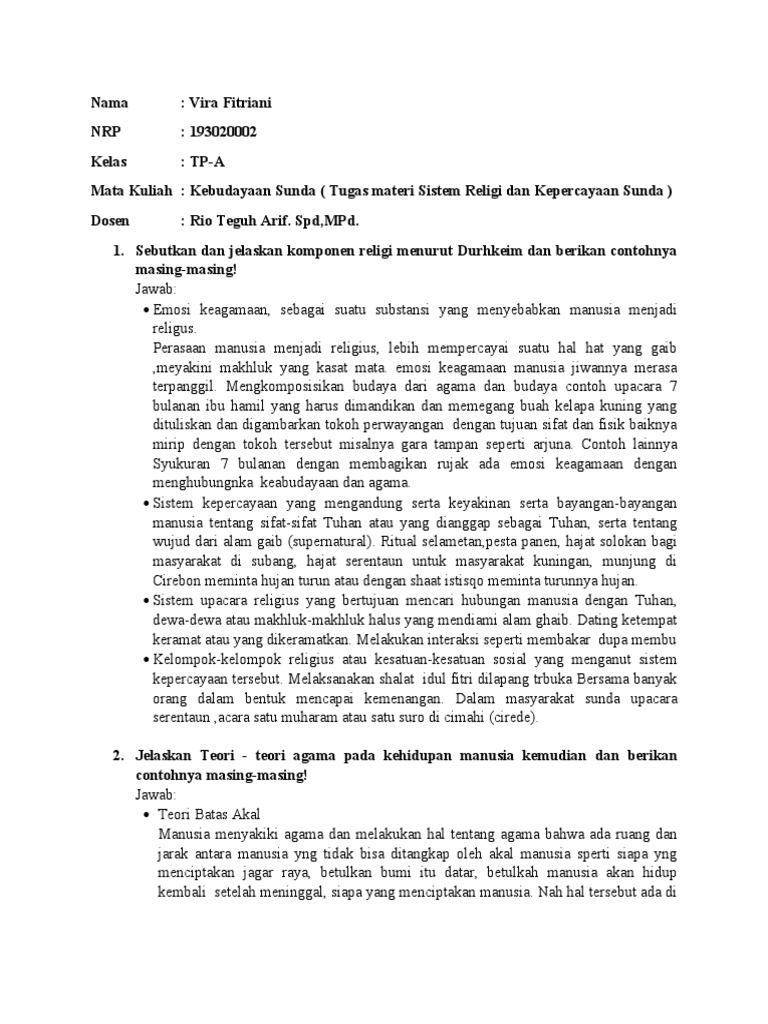 Tugas Materi Sistem Religi Dan Kepercayaan Sunda | PDF | Agama ...