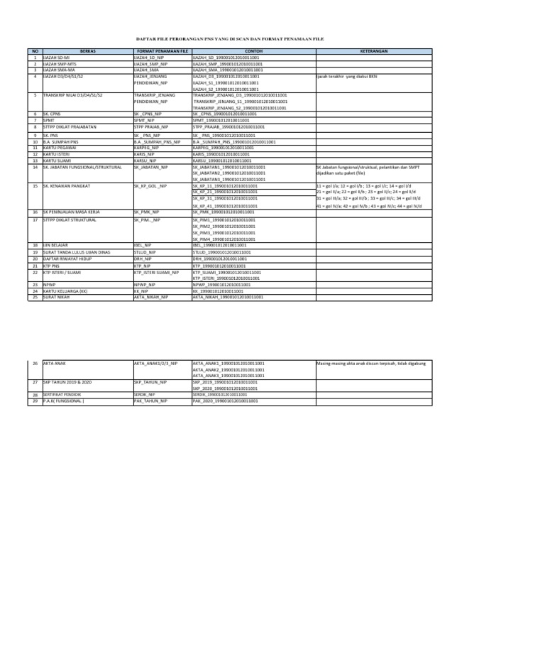Penamaan File Perorangan PNS Digital | PDF