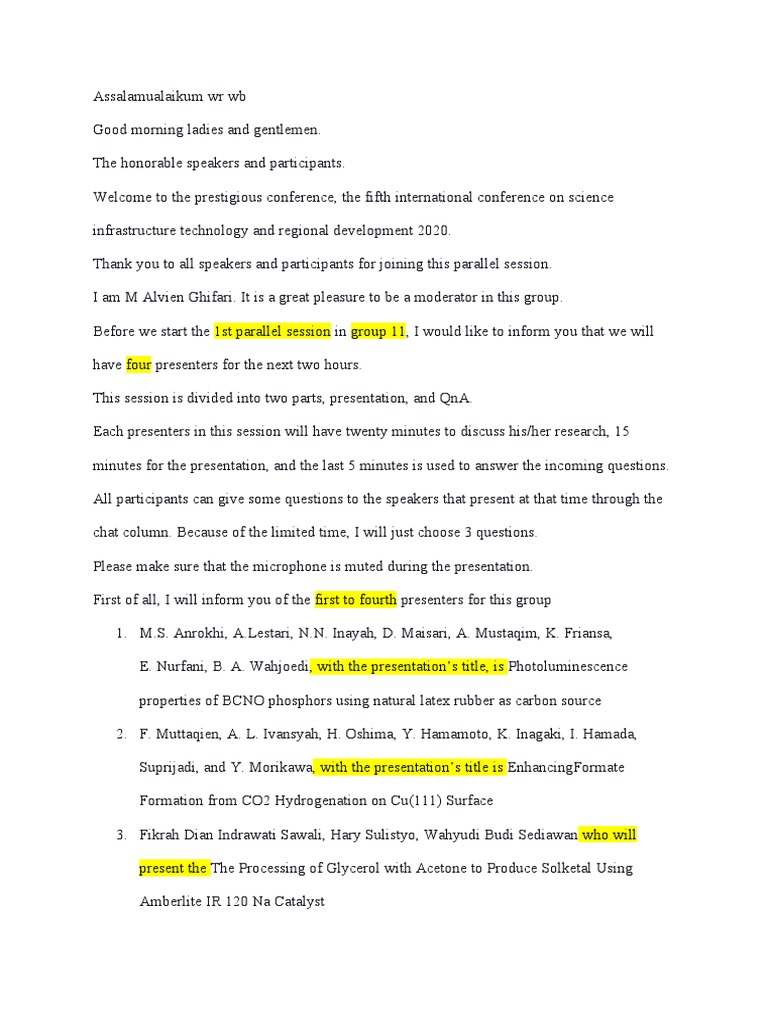 Moderator Script | PDF | Chemistry | Physical Sciences