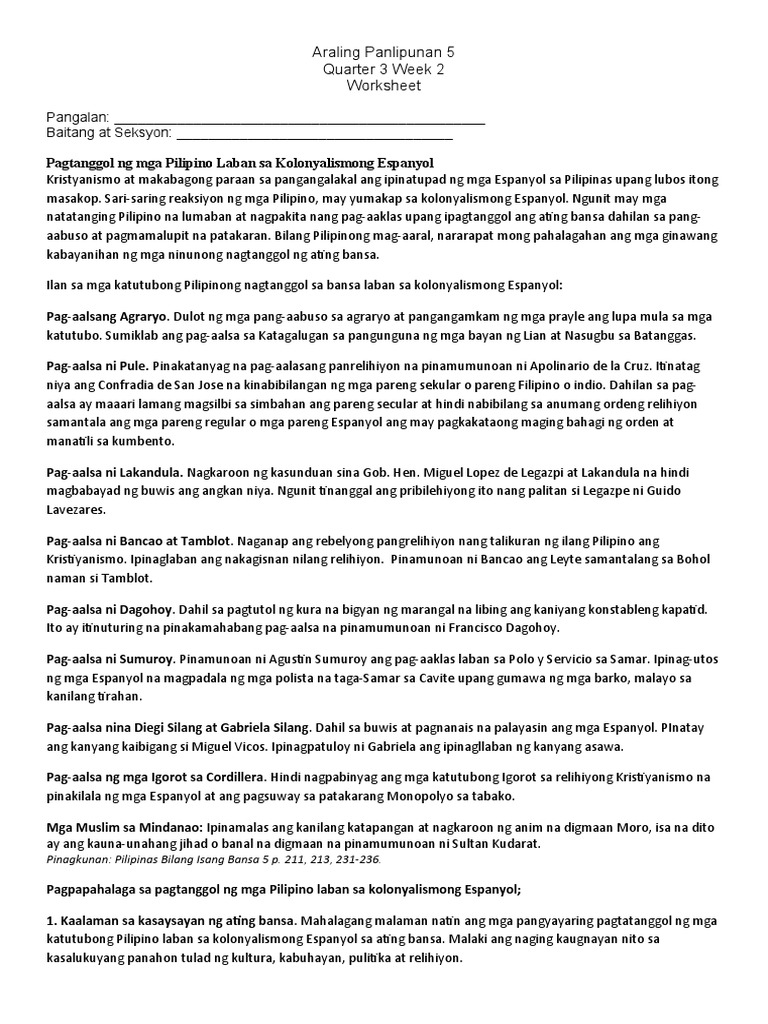 Araling Panlipunan Q3W2 | PDF