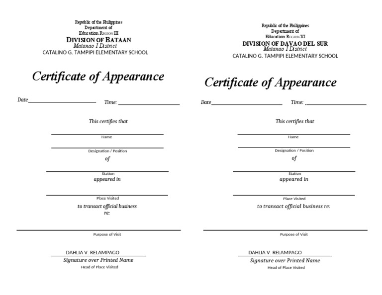 Certificate of Appearance | PDF