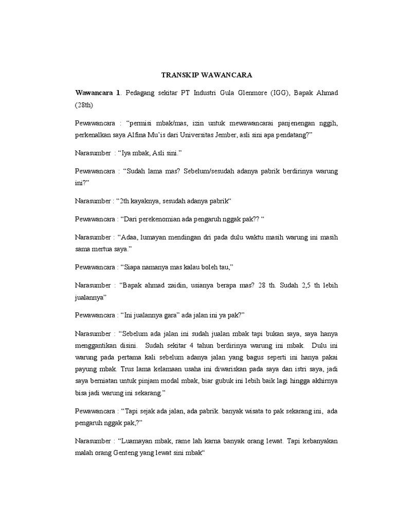 Contoh Transkip Wawancara | PDF