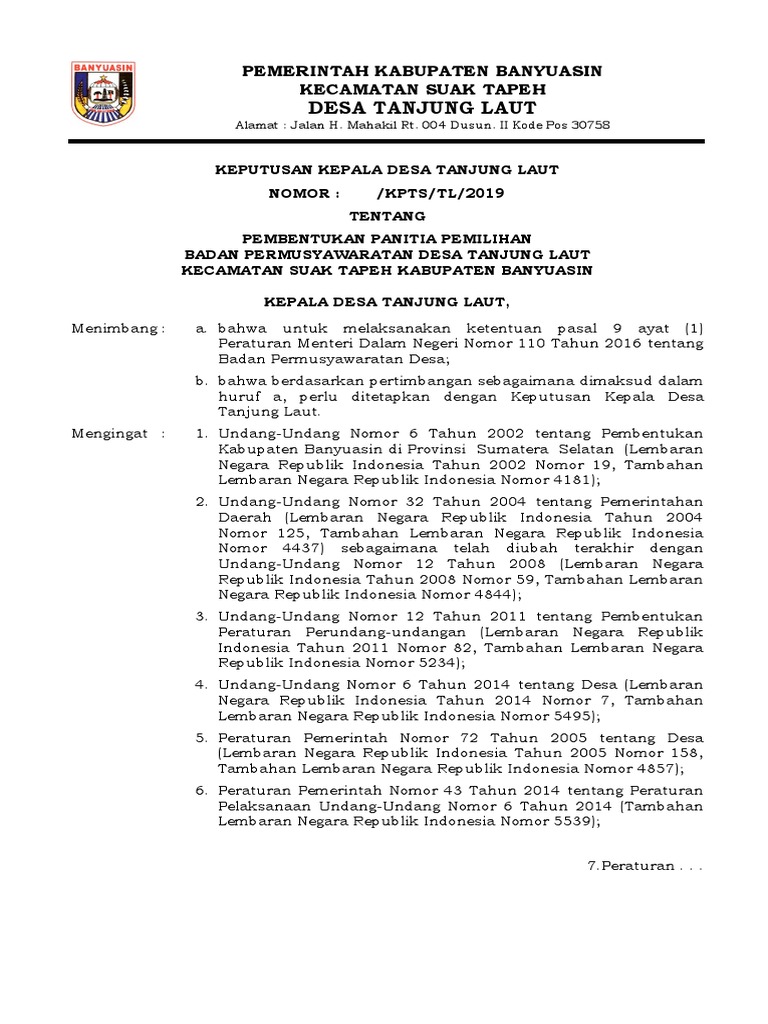 Contoh SK Pem Panitia Pilkades | PDF