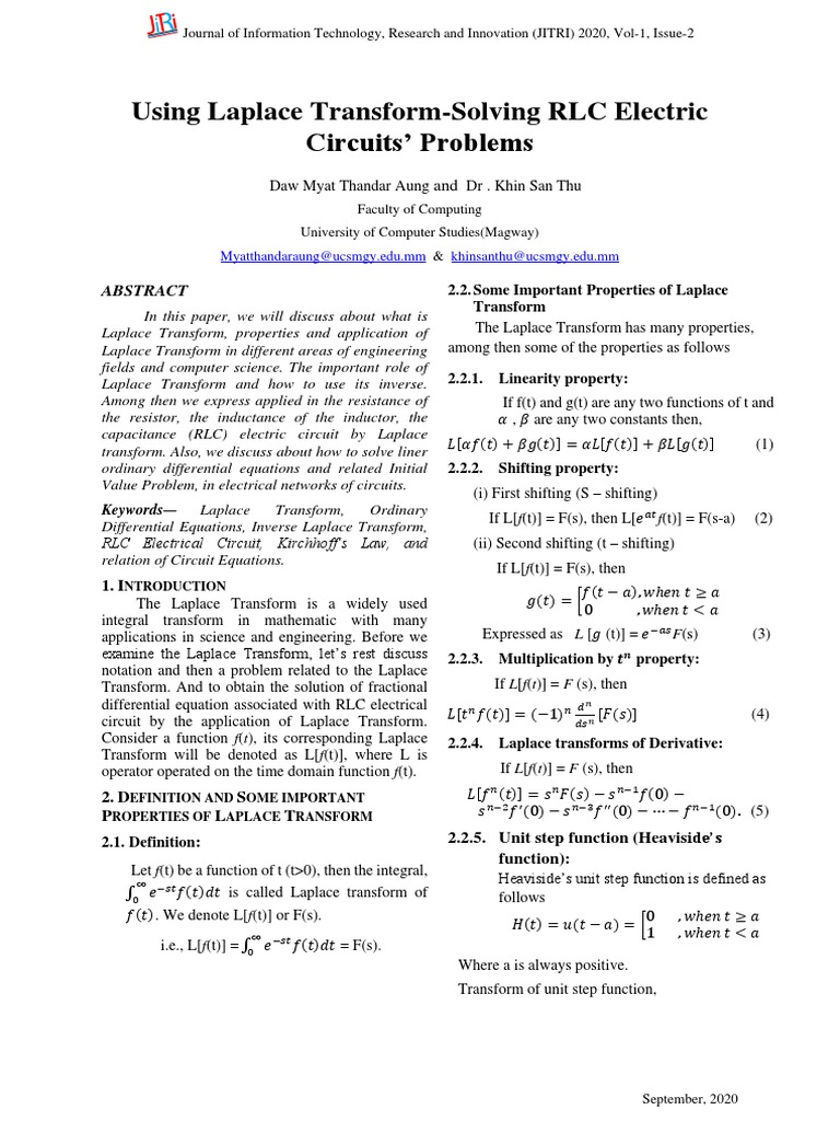 Using Laplace Transform-Solving RLC Electric Circuits (15.10.2020) | PDF | Series And Parallel ...