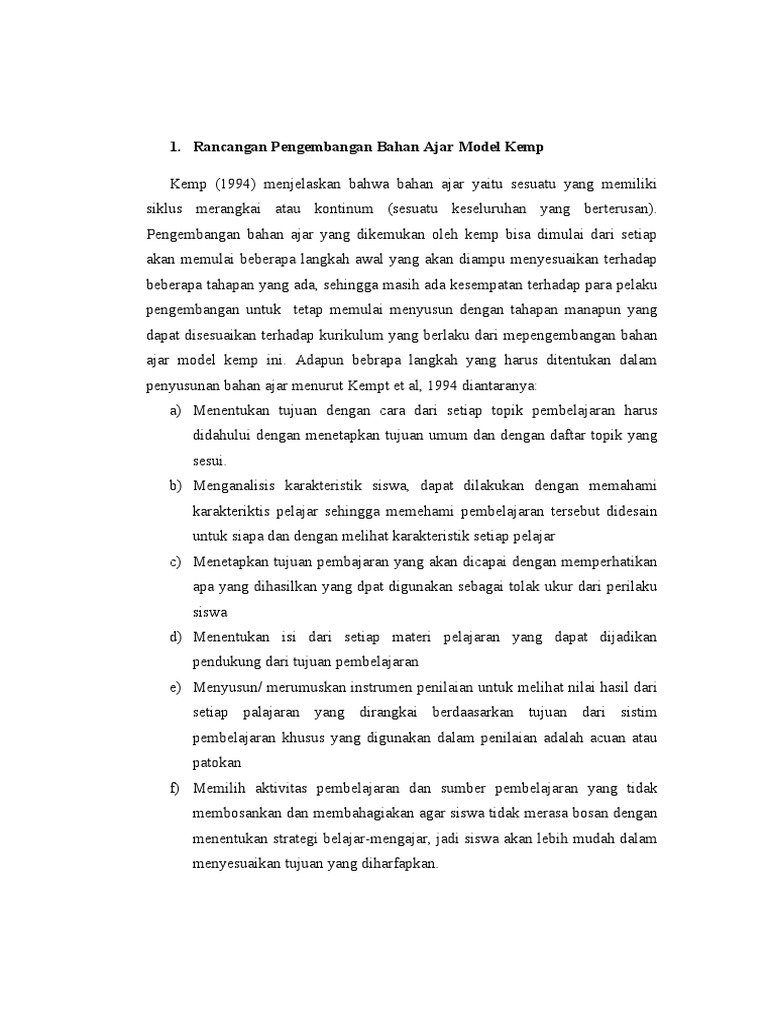 Rancangan Pengembangan Bahan Ajar Model Kemp | PDF